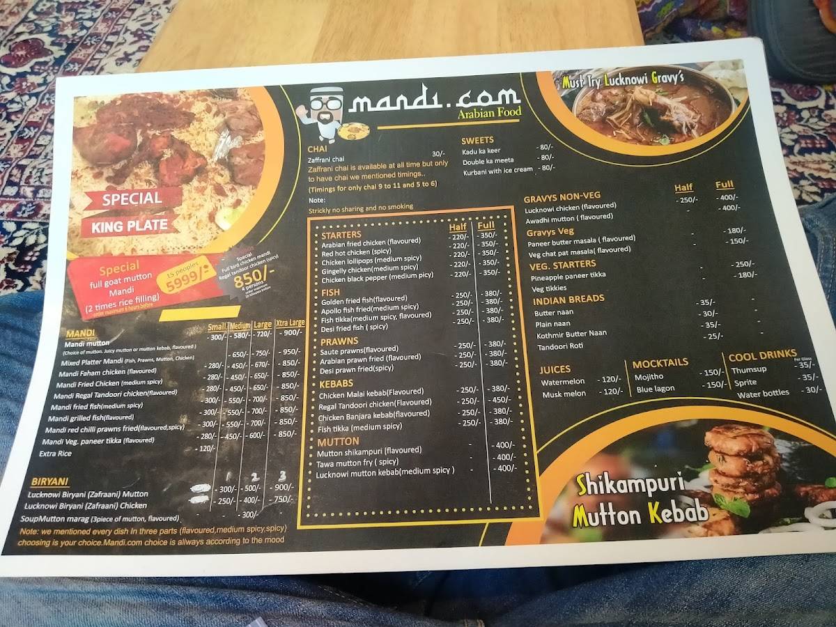 Menu at Mandi, Hanamkonda