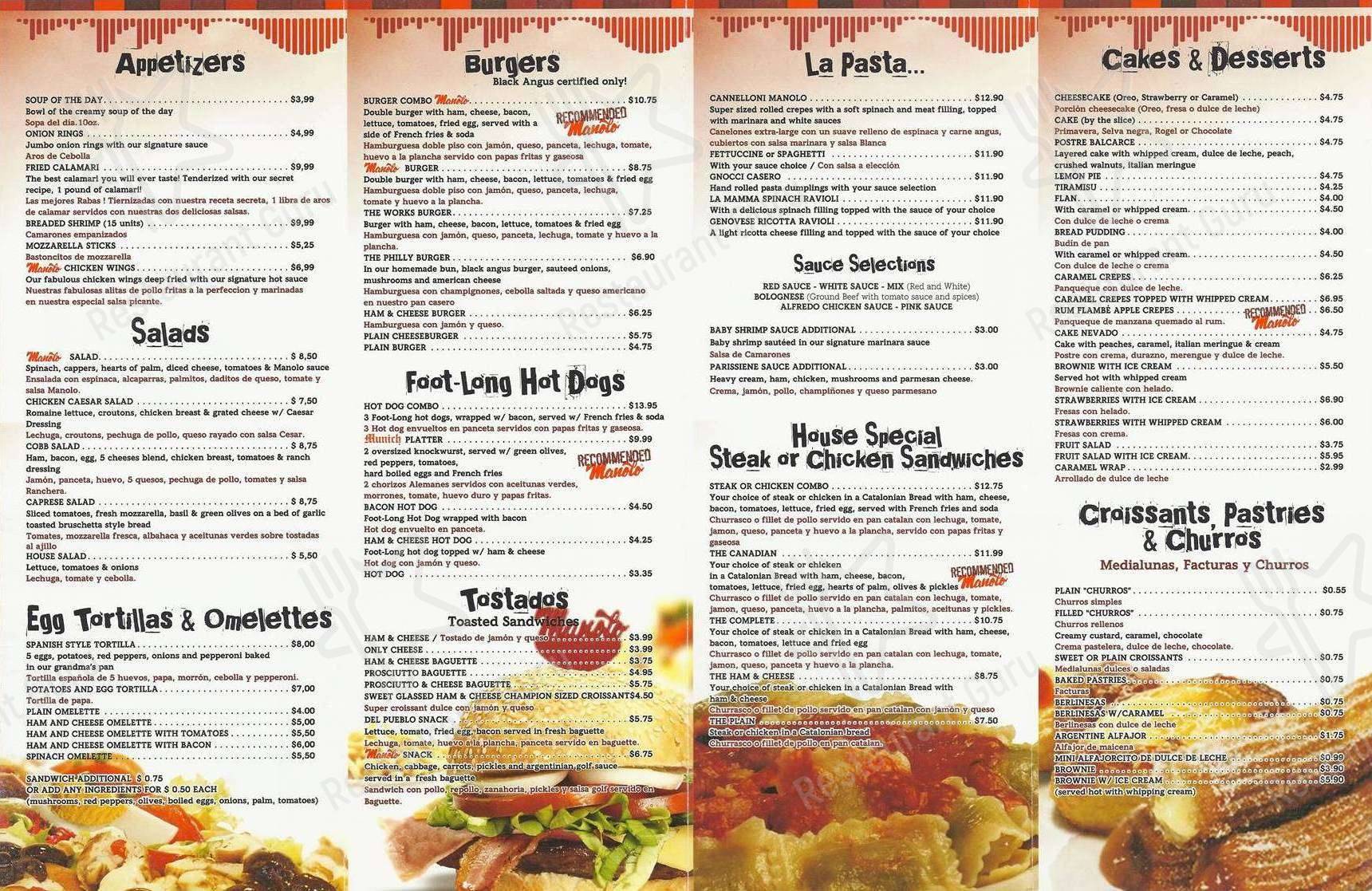 Menu at Manolo restaurant, Miami Beach, Collins Ave