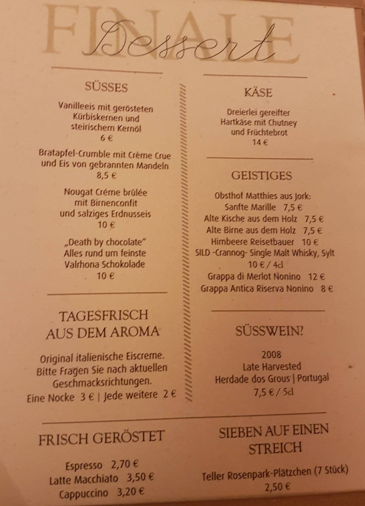 Speisekarte von Marburger Esszimmer restaurant, Marburg