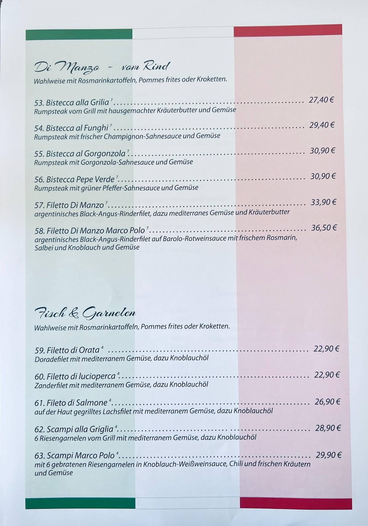 Speisekarte von Restaurant Marco Polo, Stendal
