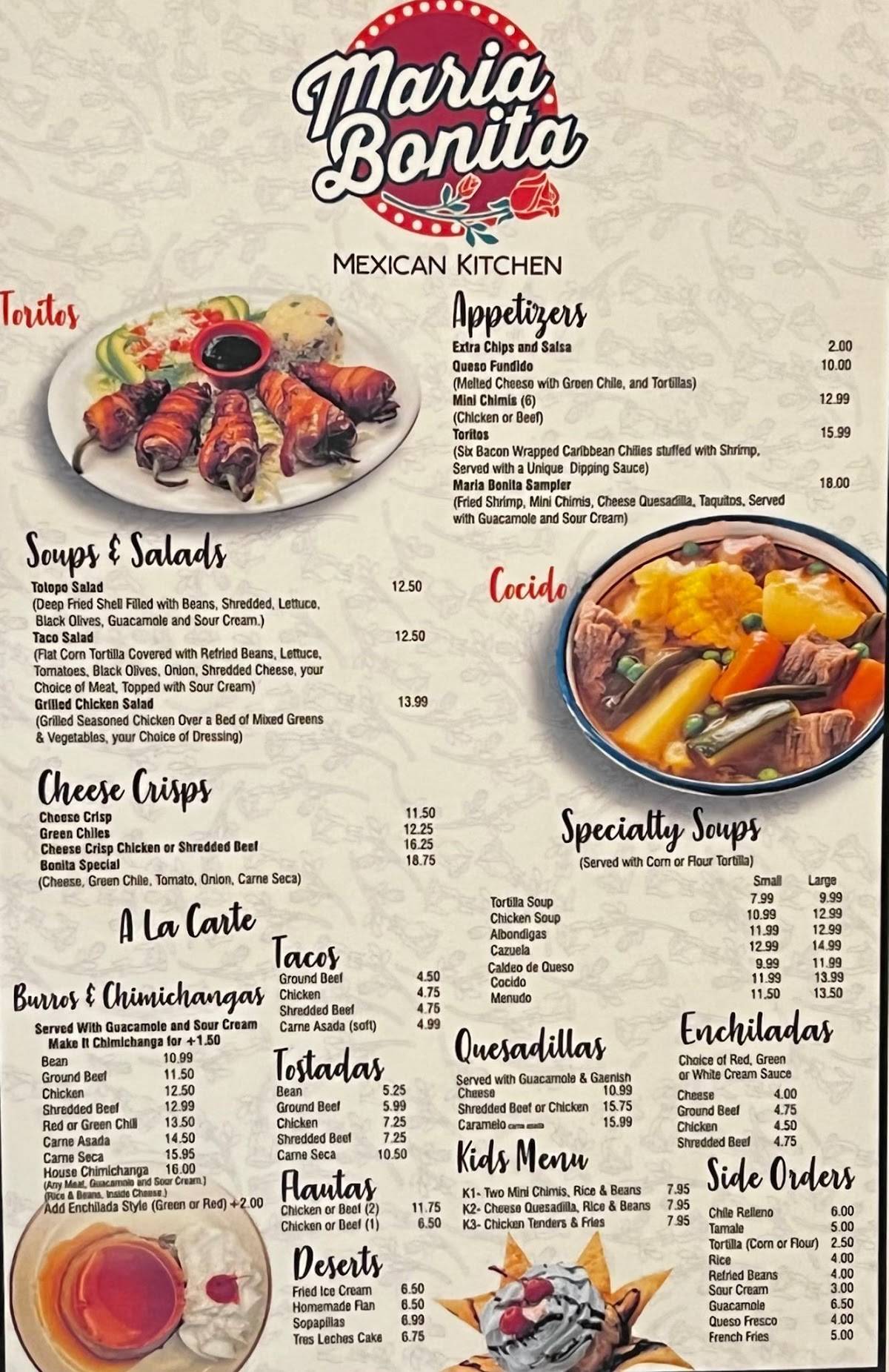 Menu at Maria Bonita Mexican Kitchen restaurant, Tucson