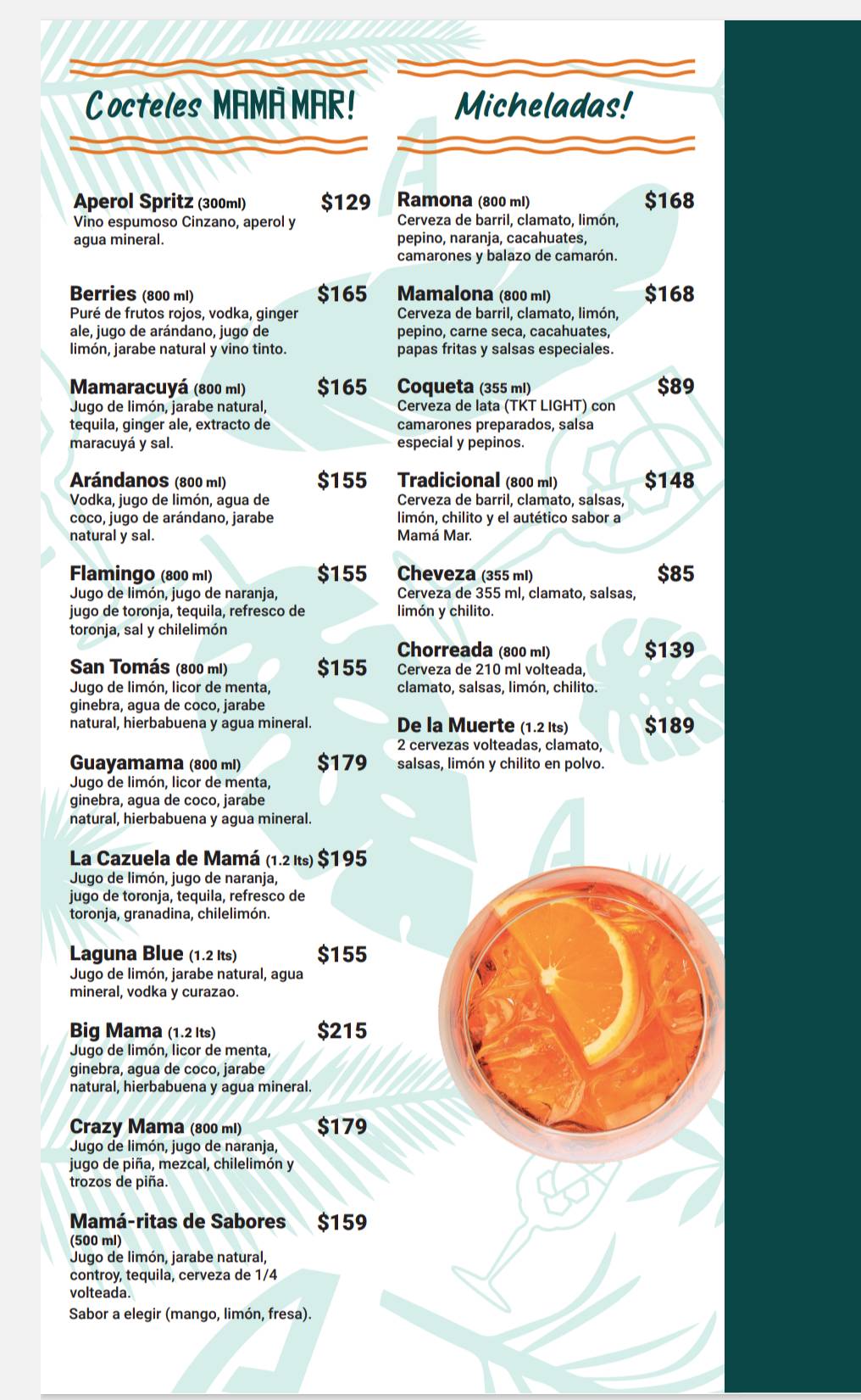 Carta del restaurante Mariscos Mamá Mar, Monterrey