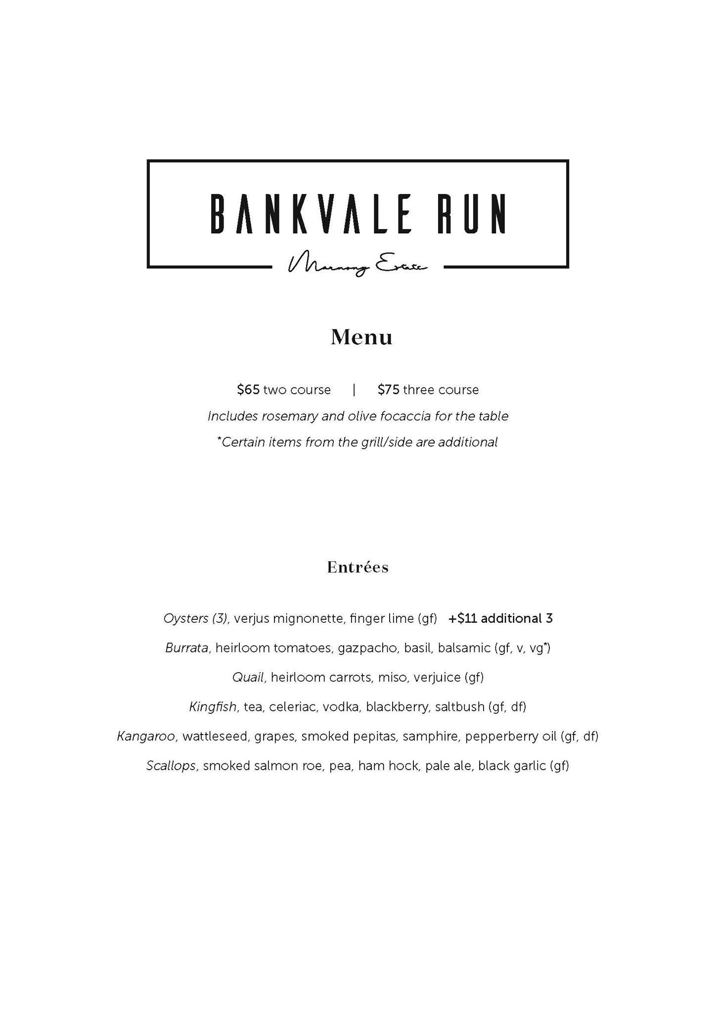 Menu at Marnong Estate - Winery restaurant, Mickleham
