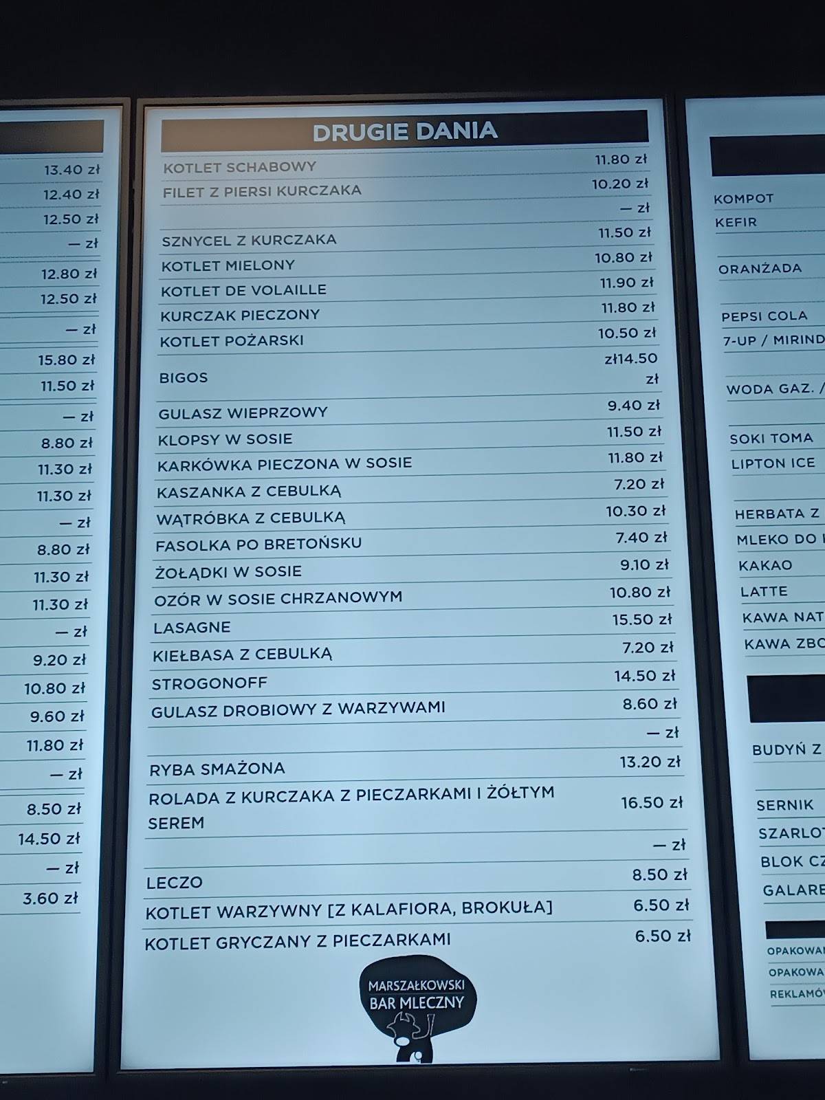 Menu at Marszałkowski Bar Mleczny, Warsaw