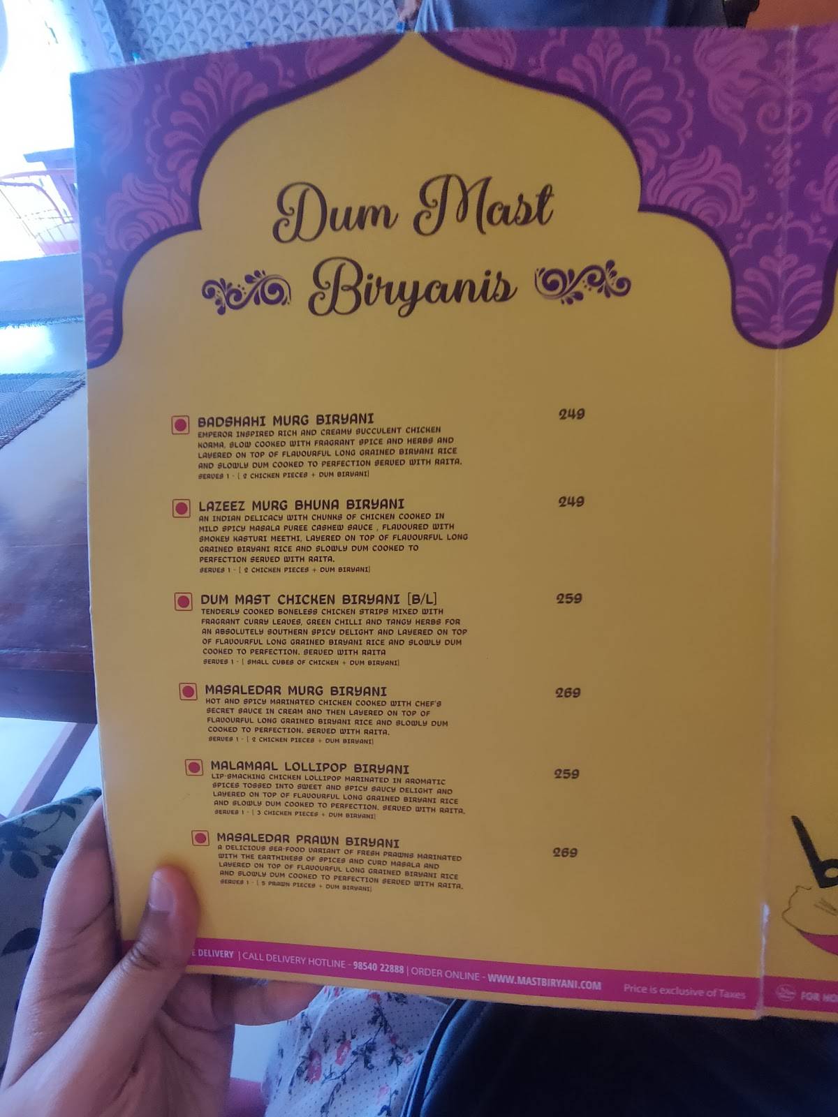 Menu at Mast Biryani, Bhatemora Gaon