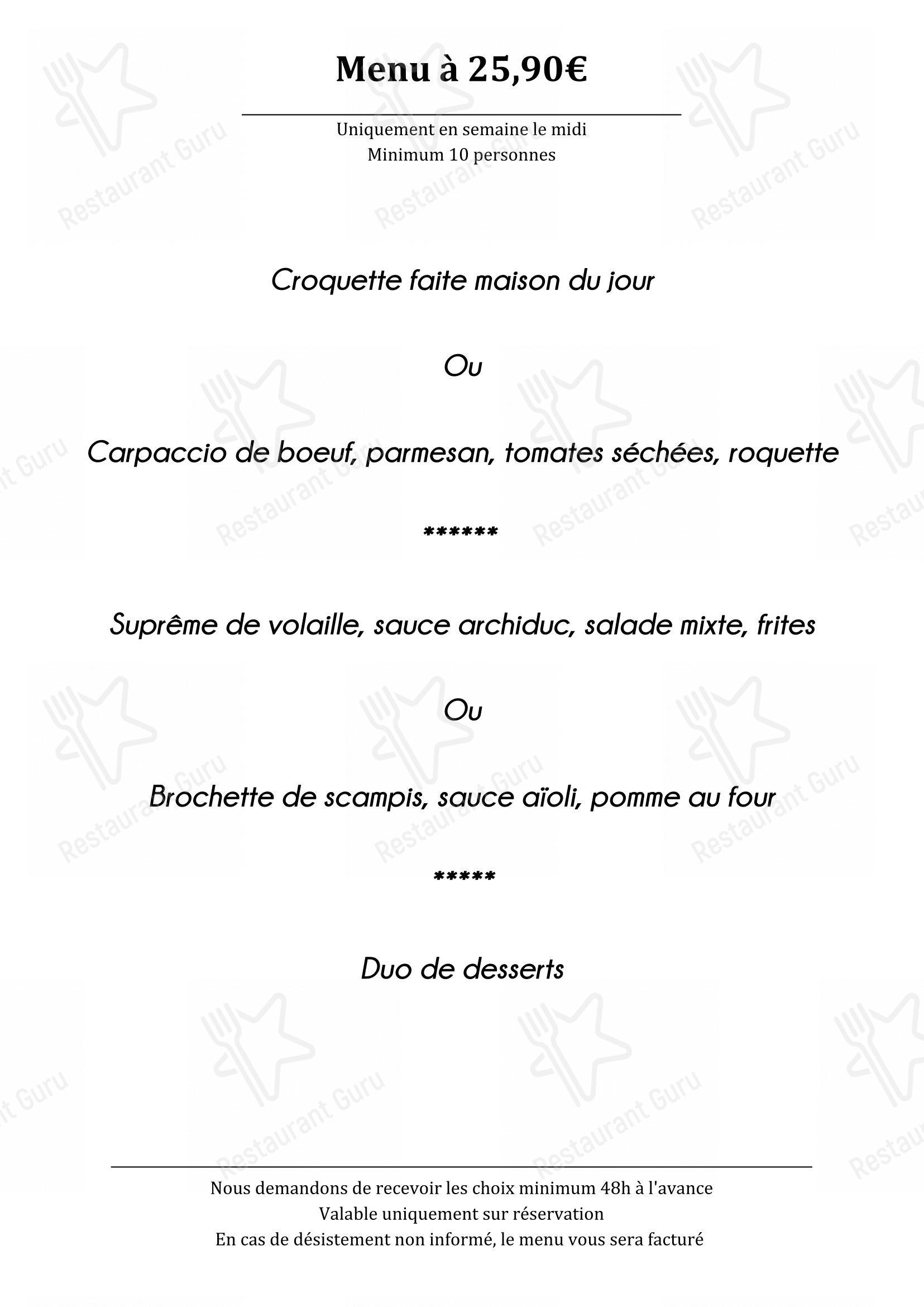 Menu au Restaurant Maximus, Nivelles