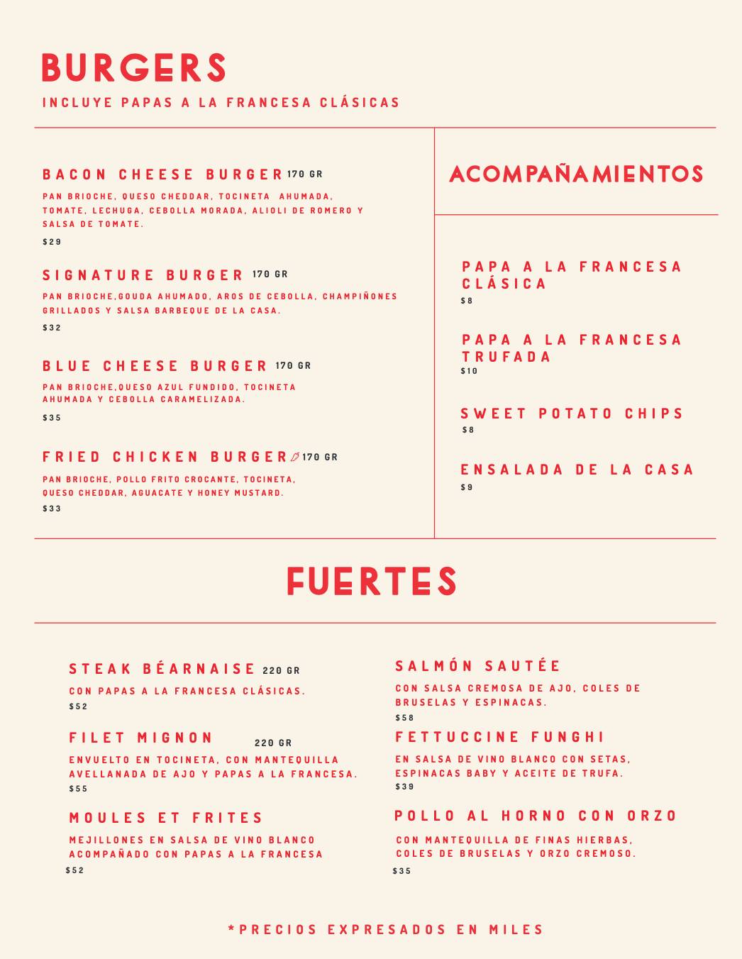 Carta del restaurante Merci Sandwich Et Frites, Bogotá
