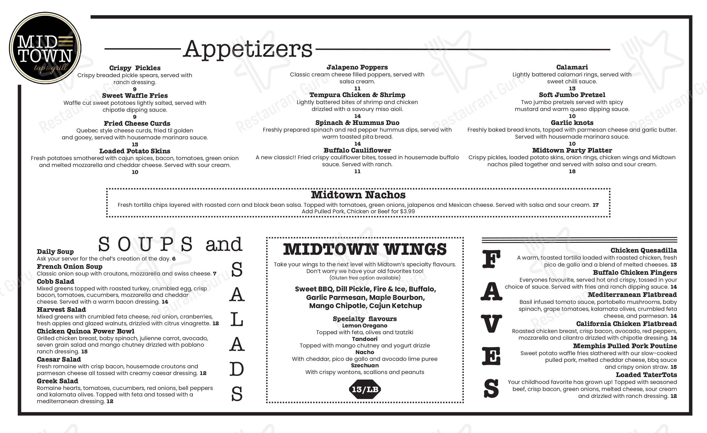 Menu at Midtown Tap & Grill restaurant, Sarnia