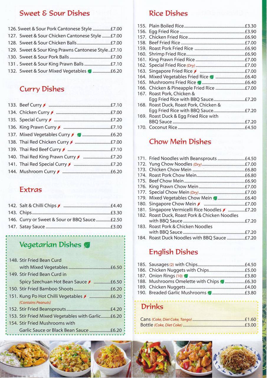 Menu at Ming restaurant, Plymouth