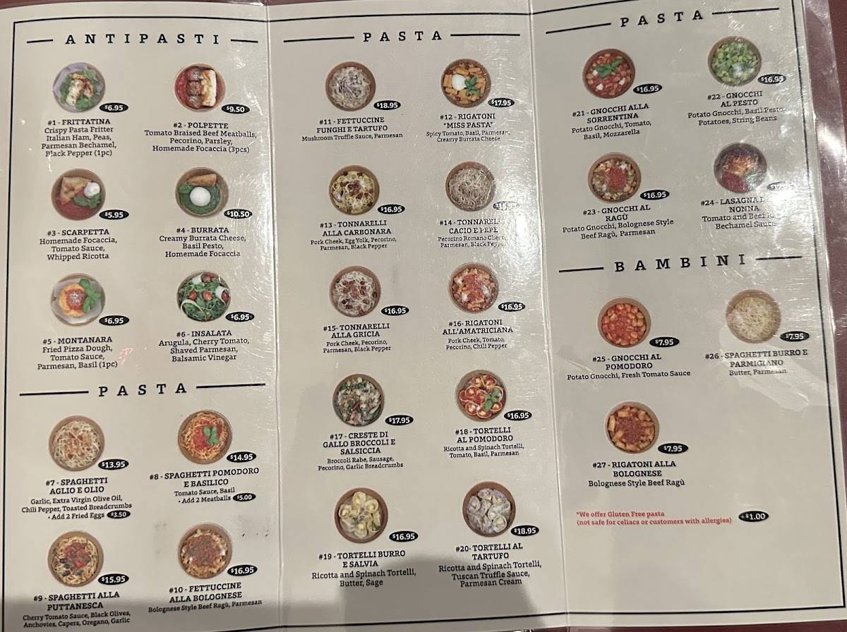 Menu at Miss Pasta restaurant, Richardson