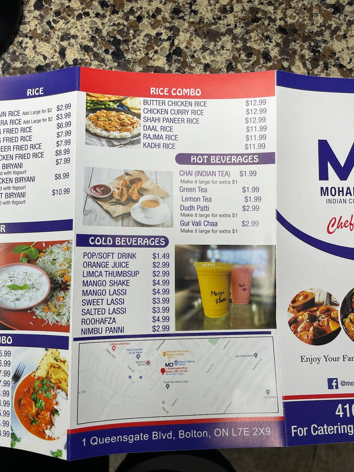 Menu at Mohan Dhabba restaurant, Caledon