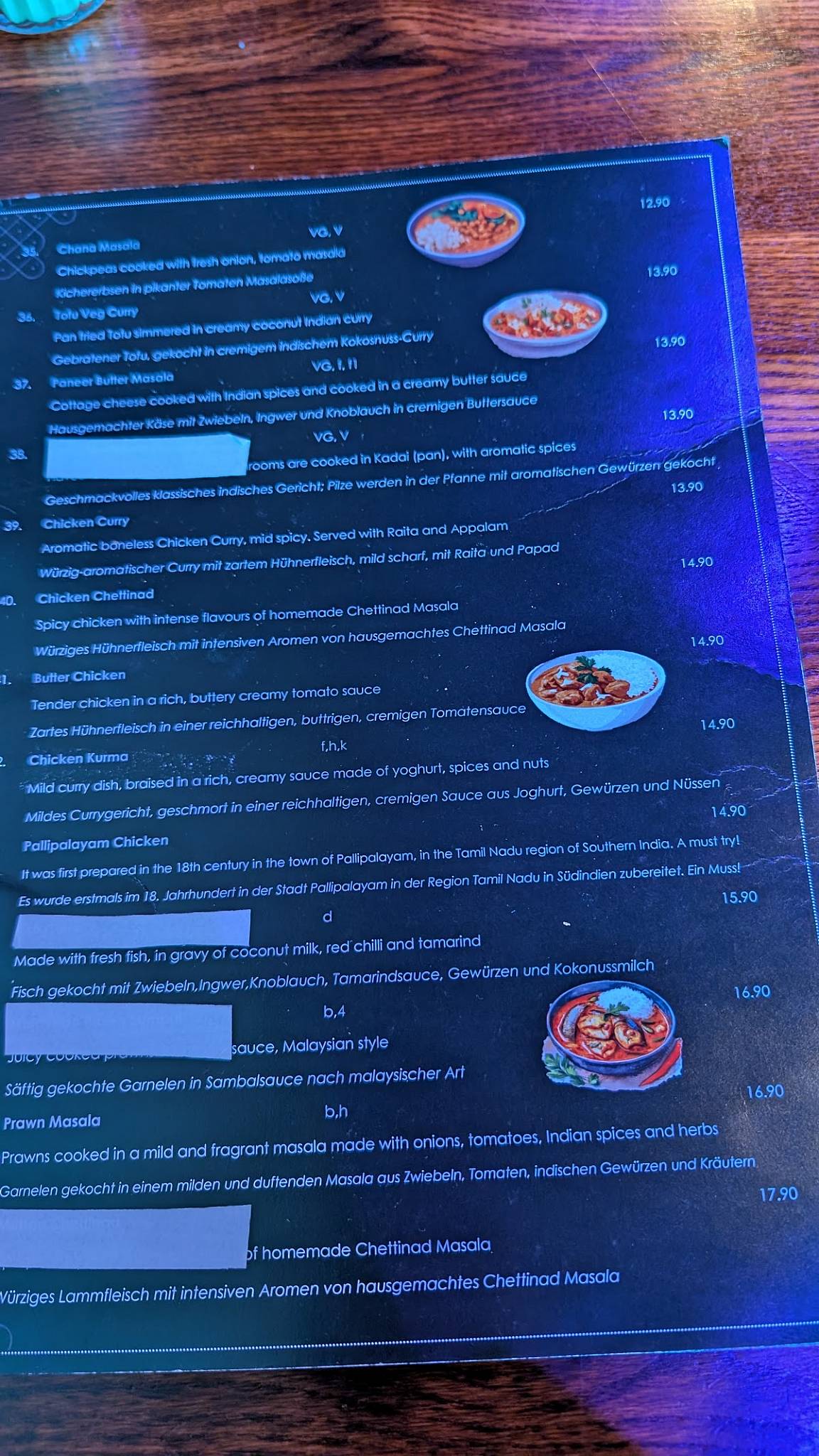Speisekarte von Molaga Süd Indisches Restaurant, Hamburg