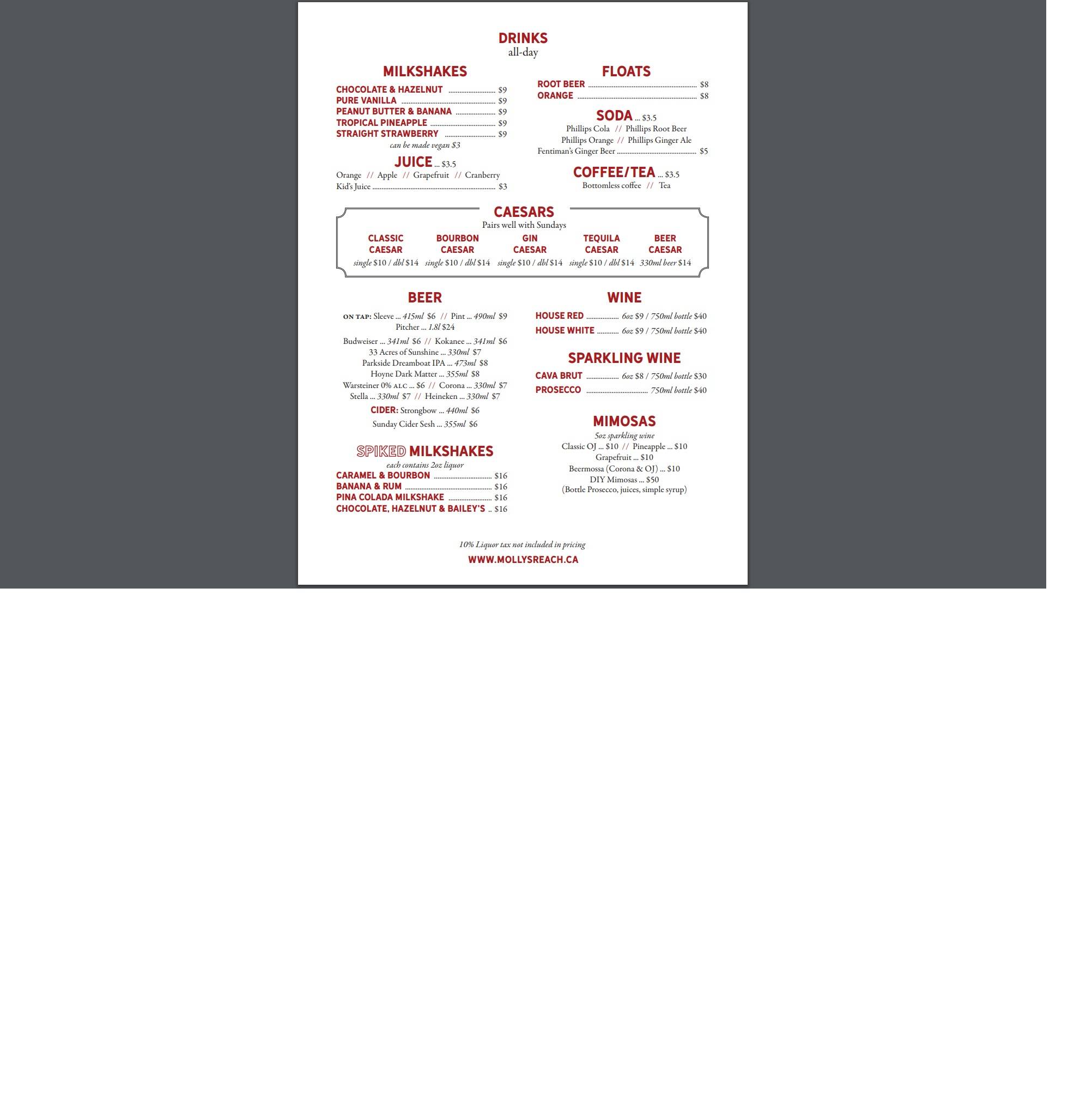 Menu at Old account - Go to Molly’s Reach by Black Bean restaurant, Gibsons