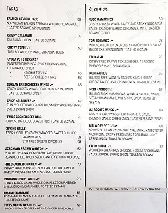 Menu at Momo Roku, Sandton