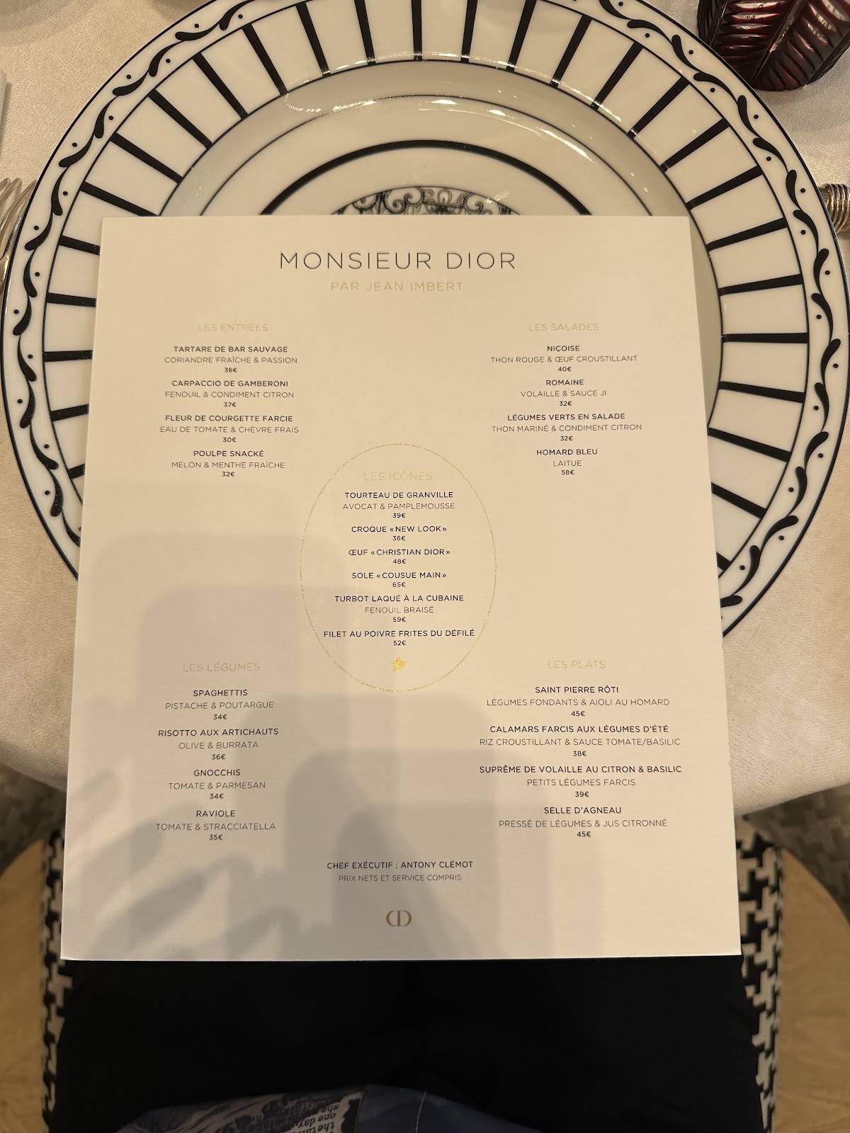 Menu at Restaurant Monsieur Dior, Paris