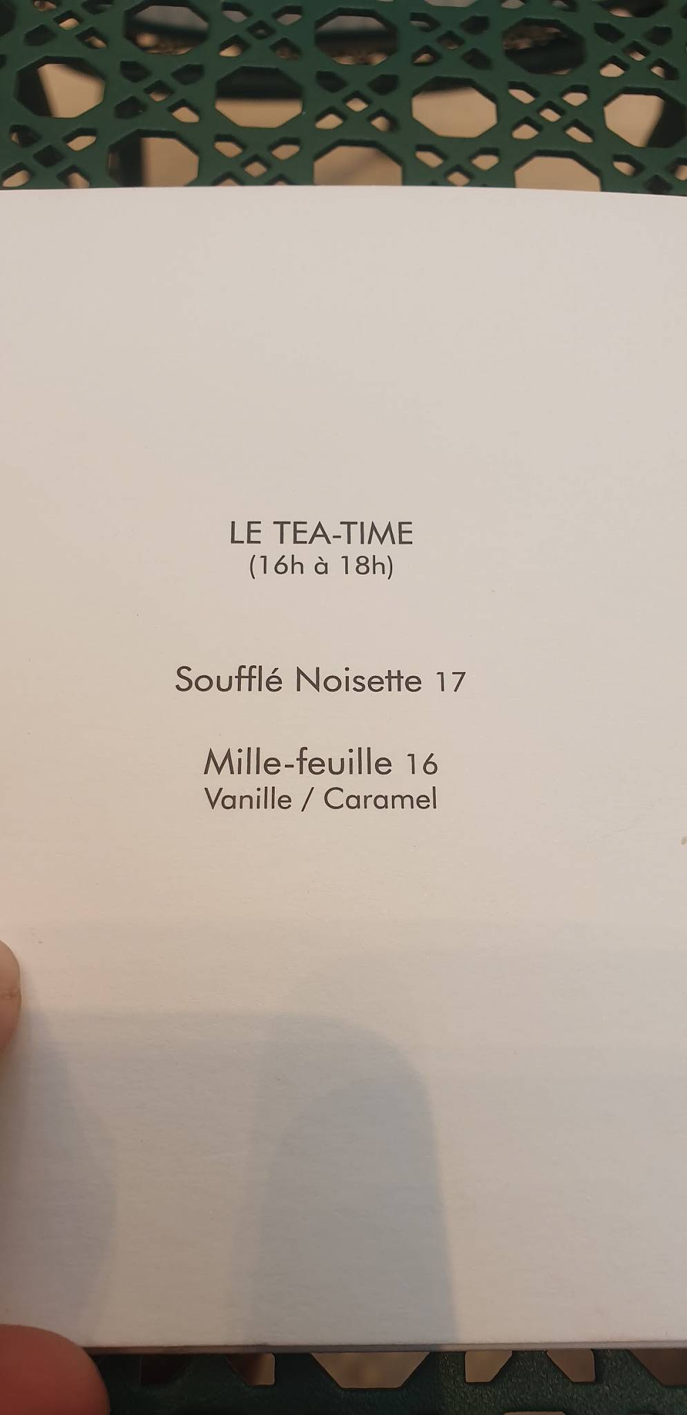 Menu at Restaurant Monsieur Dior, Paris