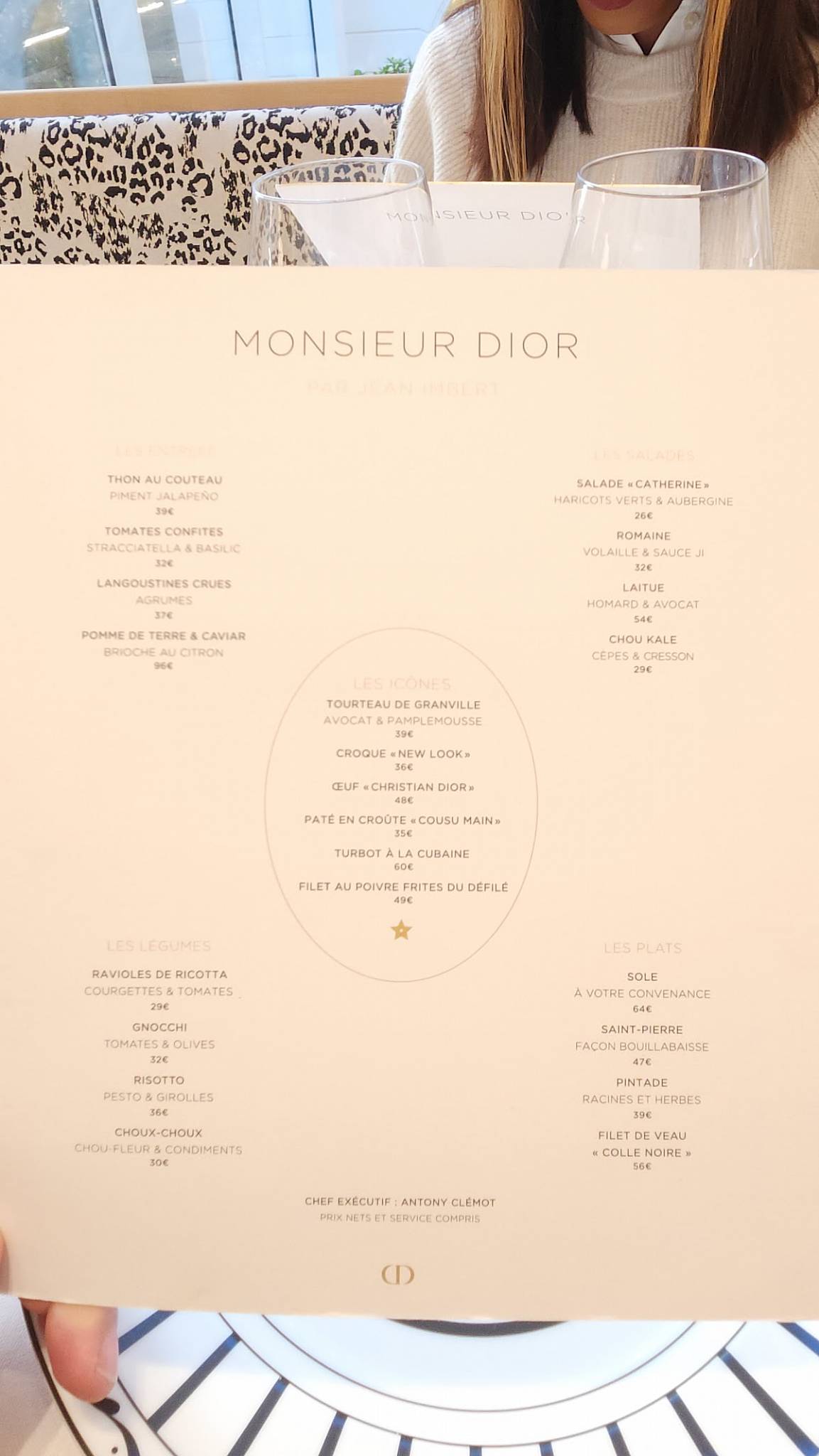 Menu at Restaurant Monsieur Dior, Paris