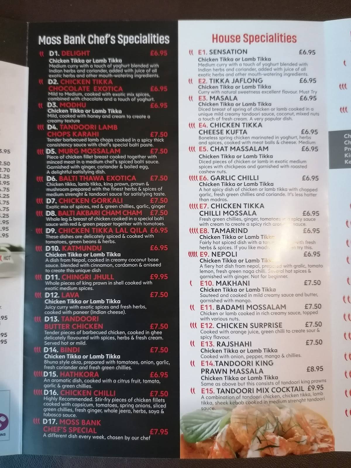 Menu at Moss Bank Express restaurant, St Helens