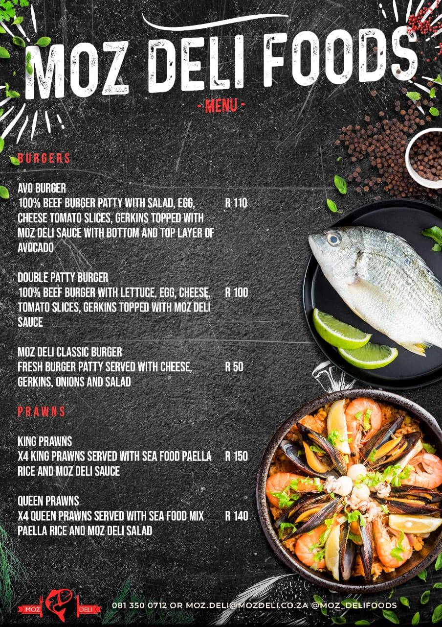 Menu at Moz Delicious Foods restaurant, Benoni