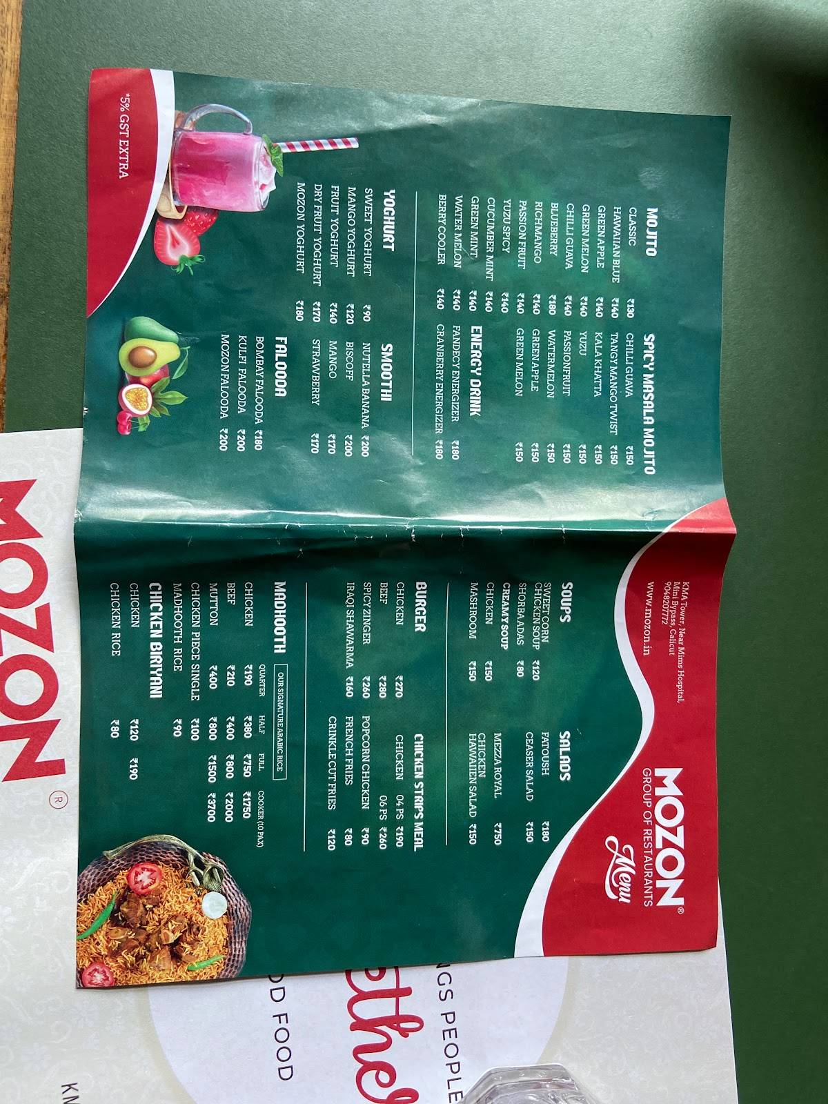 Menu at Mozon Restaurant, Kozhikode