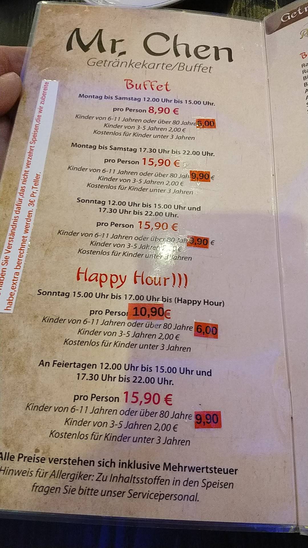 Speisekarte von Mr. Chen restaurant, Hannover