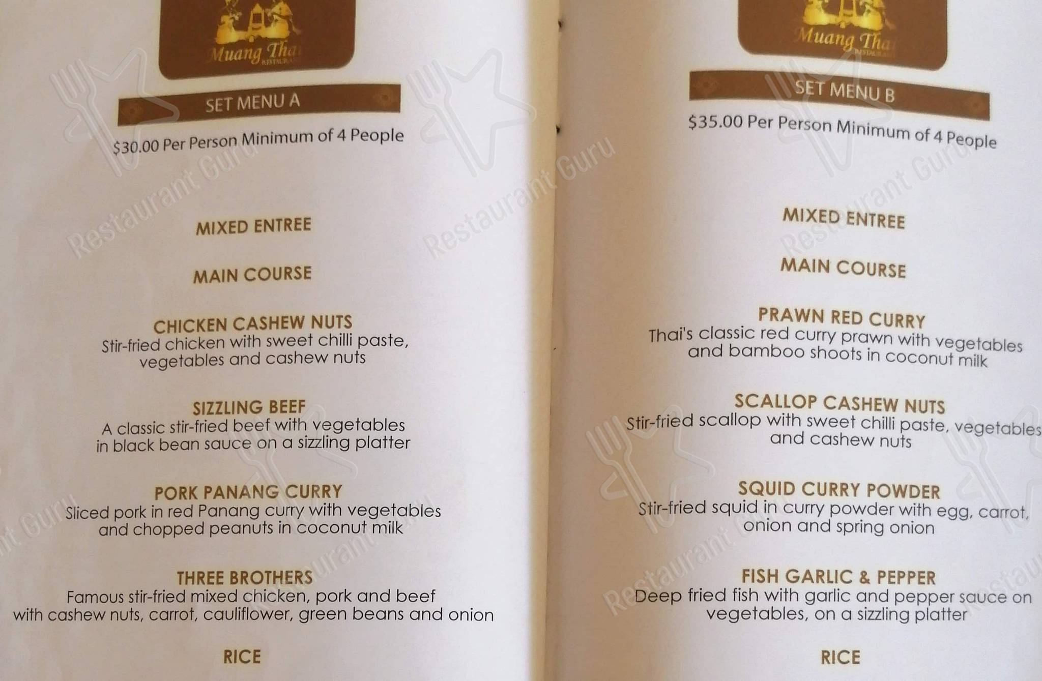 Menu at Muang Thai Pukekohe Restaurant, Pukekohe
