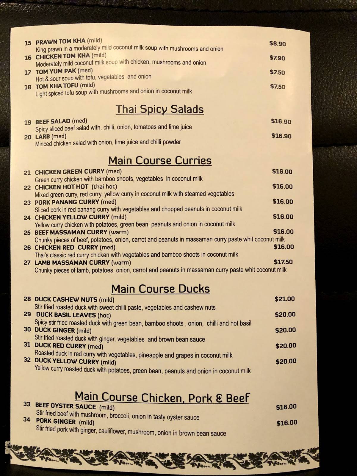 Menu at Muang Thai Pukekohe Restaurant, Pukekohe