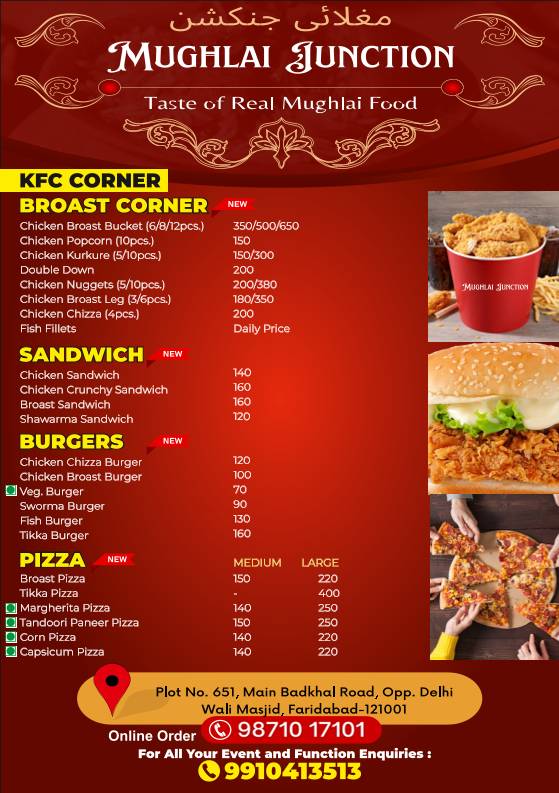 Menu at Mughlai Junction, Faridabad