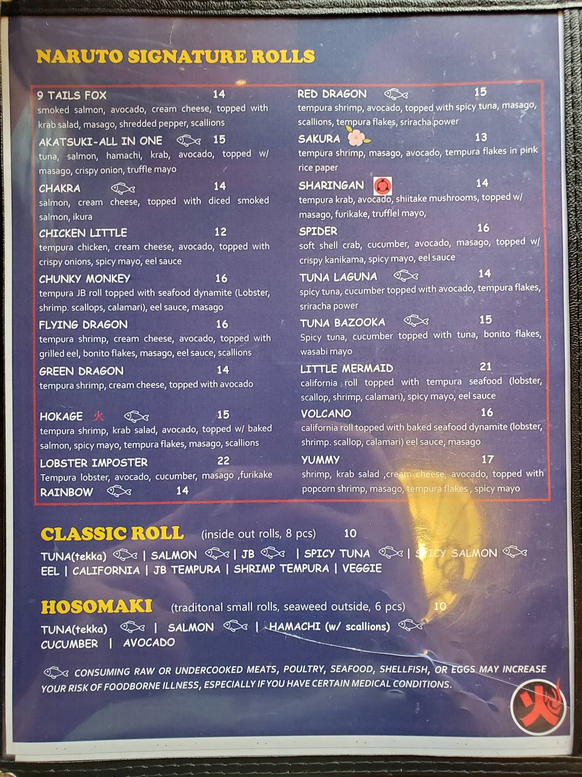 Menu at Naruto 88 Bistro restaurant, Miami