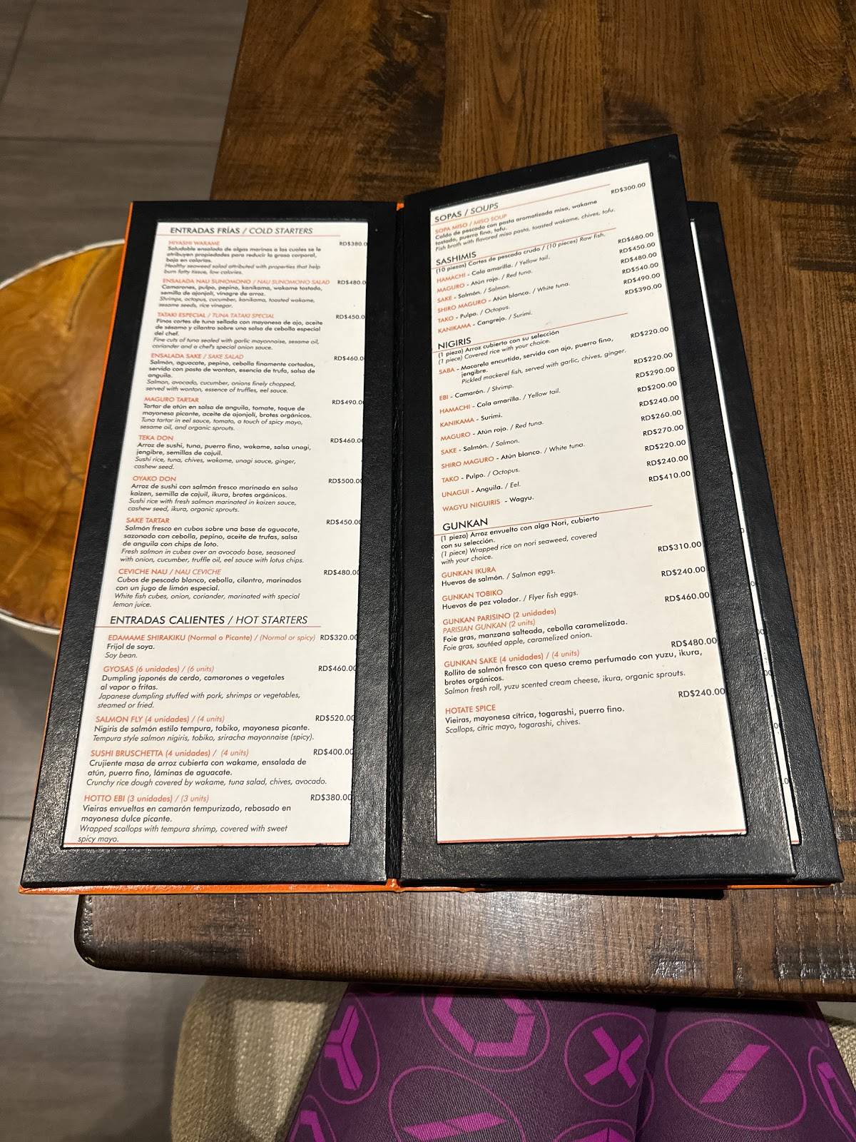 Menu at Nau Sushi Lounge restaurant, Santo Domingo