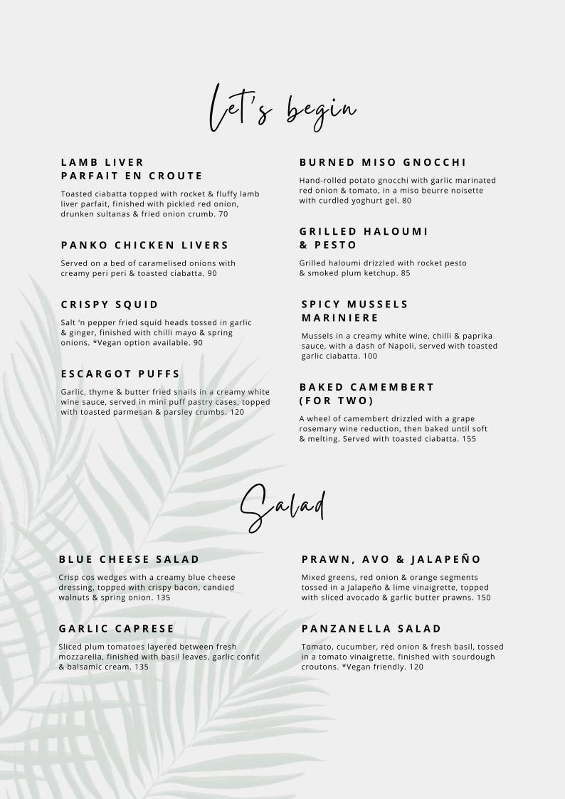 Menu at Neighbourhood Cafe & bar, Durban North