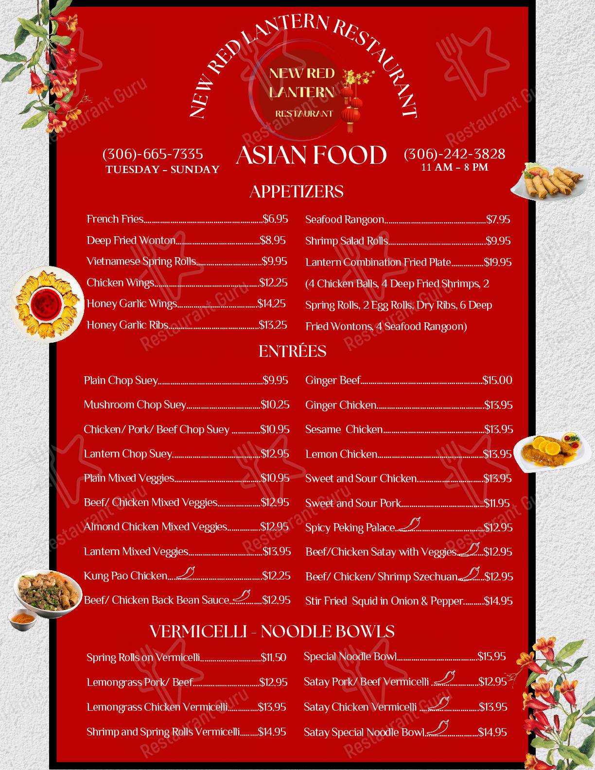 Menu at New Red Lantern Inn Restaurant, Saskatoon