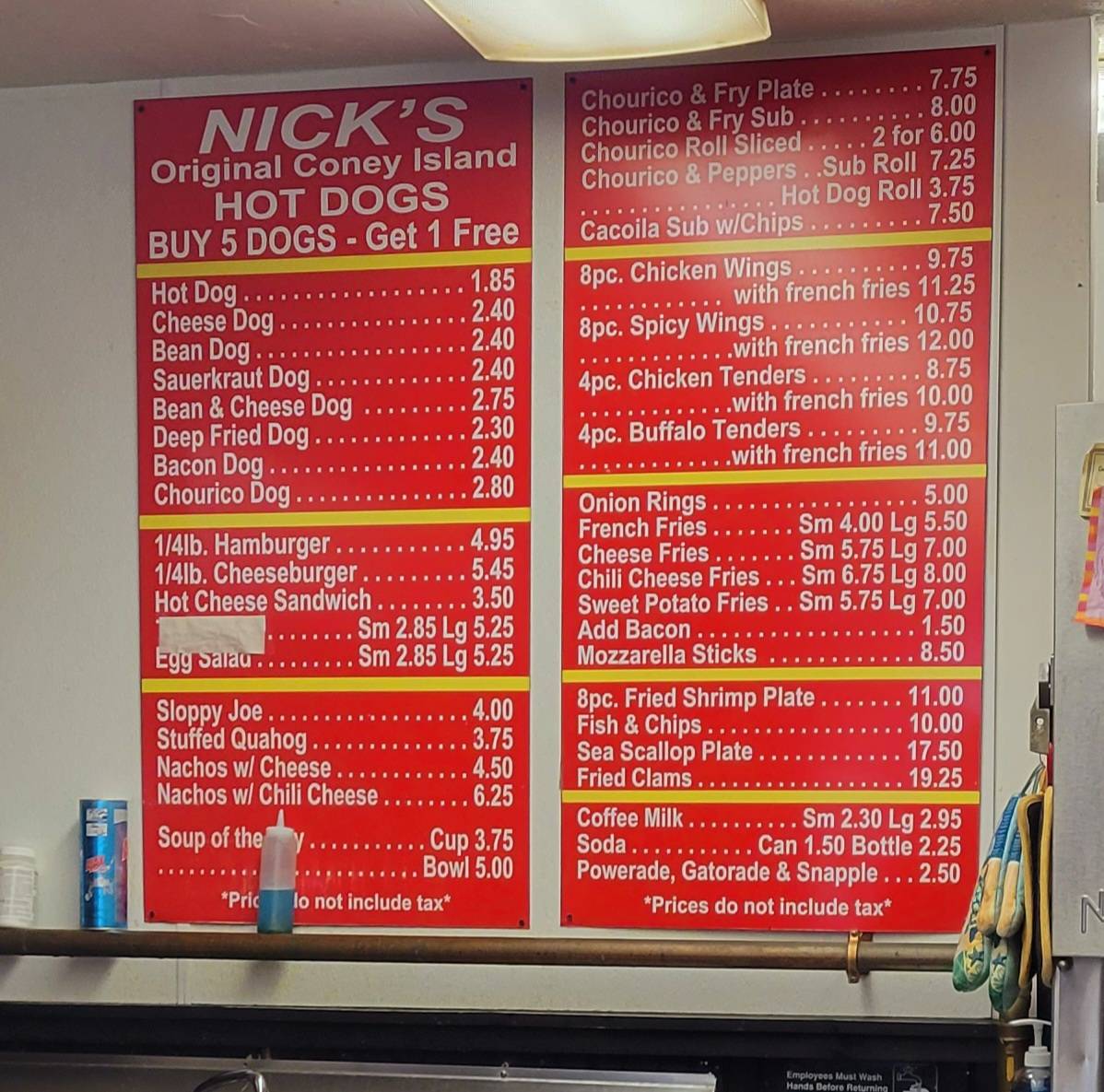 Menu at Nick's Jr. restaurant, Fall River