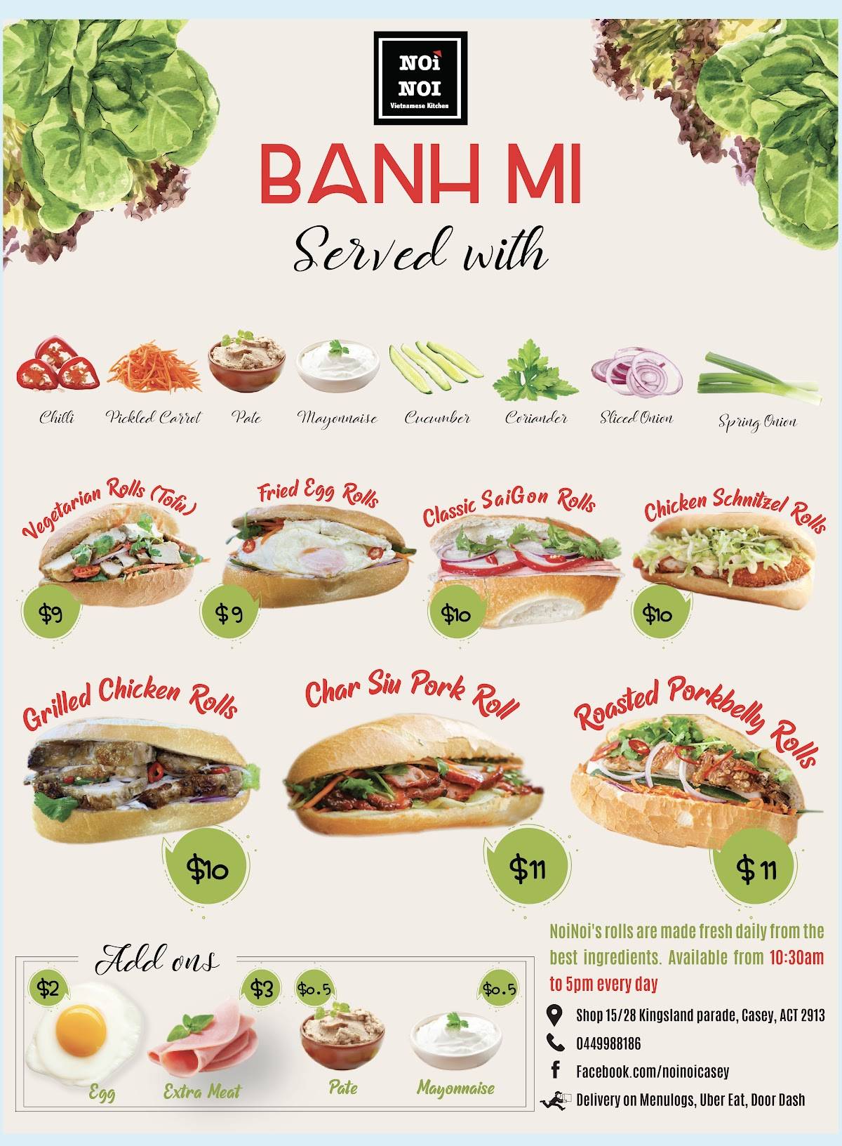 Menu at Noi Noi Vietnamese Restaurant in Casey, Casey