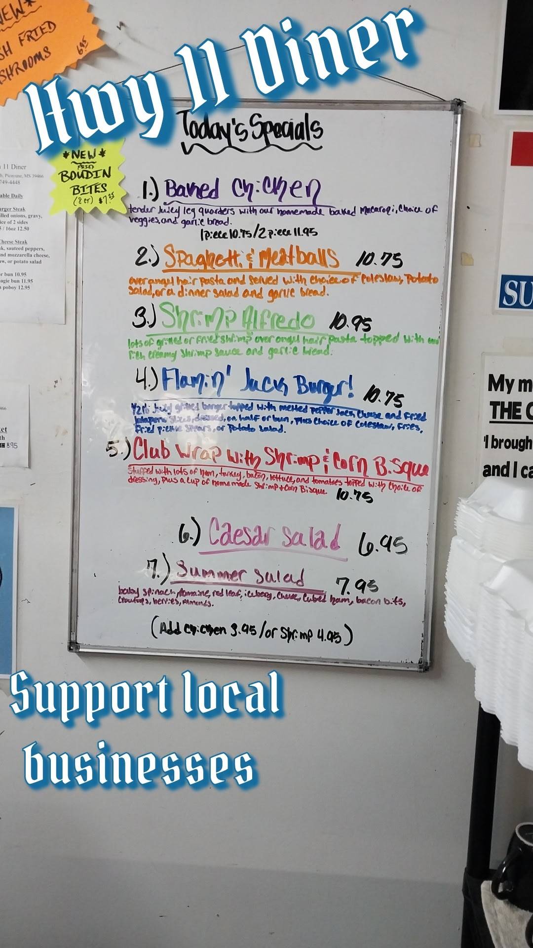 Menu at North 11 Diner restaurant, Picayune