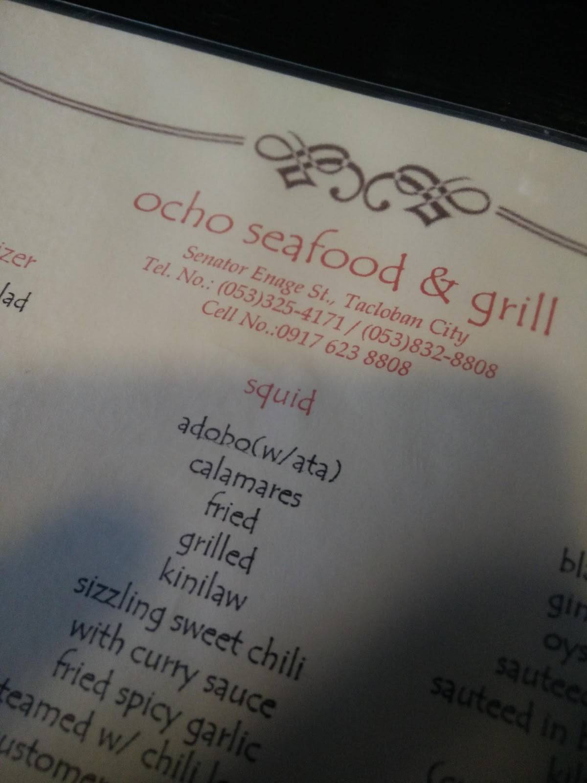 Menu at Ochó Seafood and Grill restaurant, Tacloban City