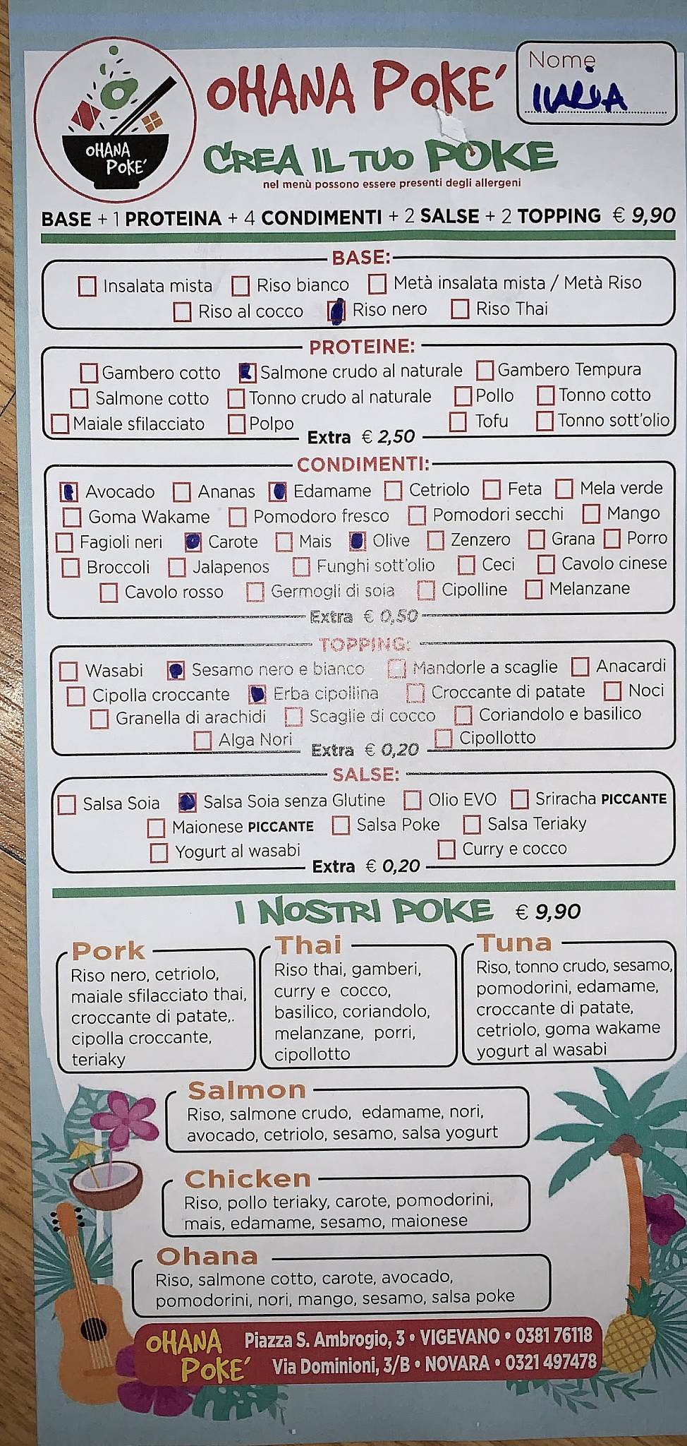 Speisekarte von Ohana Pokè restaurant, Vigevano