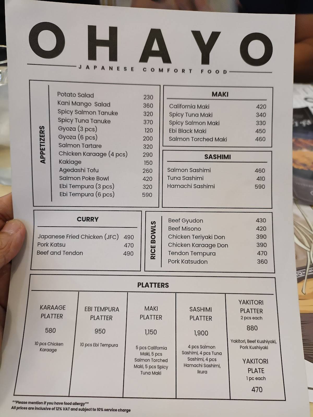 Menu at Ohayo Banawe Japanese Comfort Food restaurant, Quezon City
