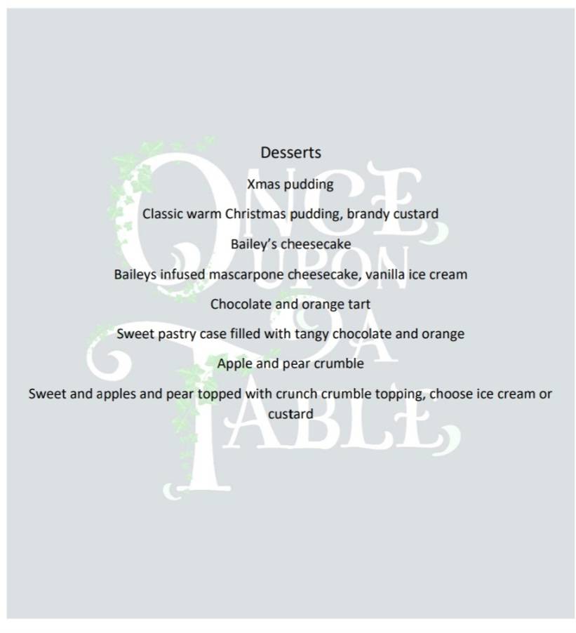 Menu at Once upon a Table restaurant, Glasgow