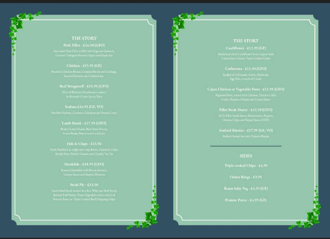Menu at Once upon a Table restaurant, Glasgow