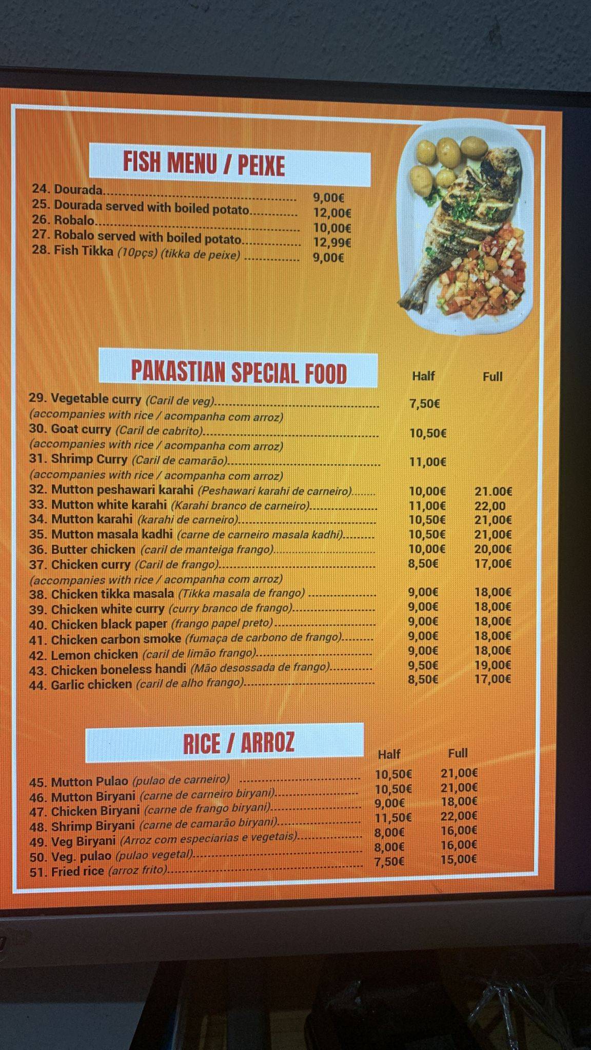 Menu em Pak Grelha Halal (peri peri chicken ) restaurante, Lisboa