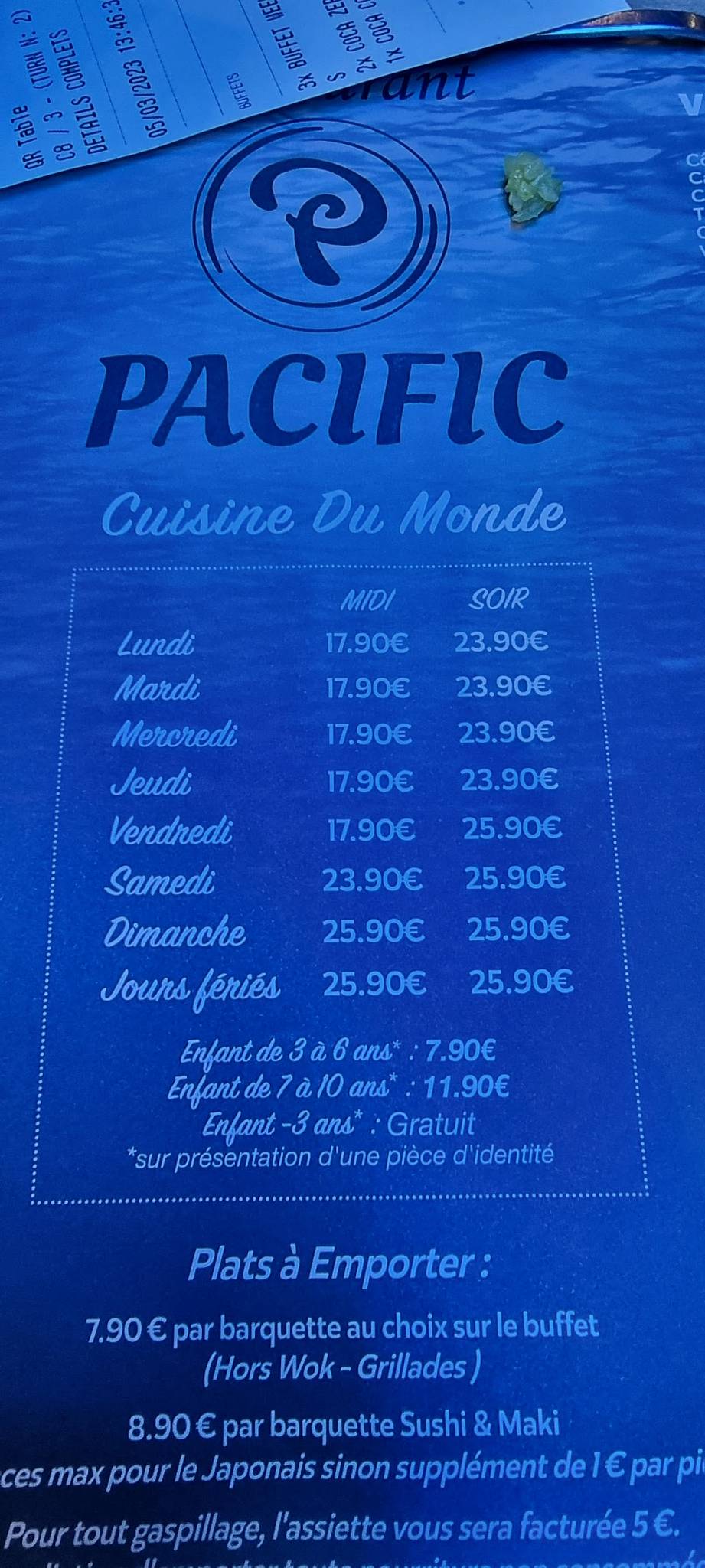 Menu au Restaurant Pacific, Saint-Maximin
