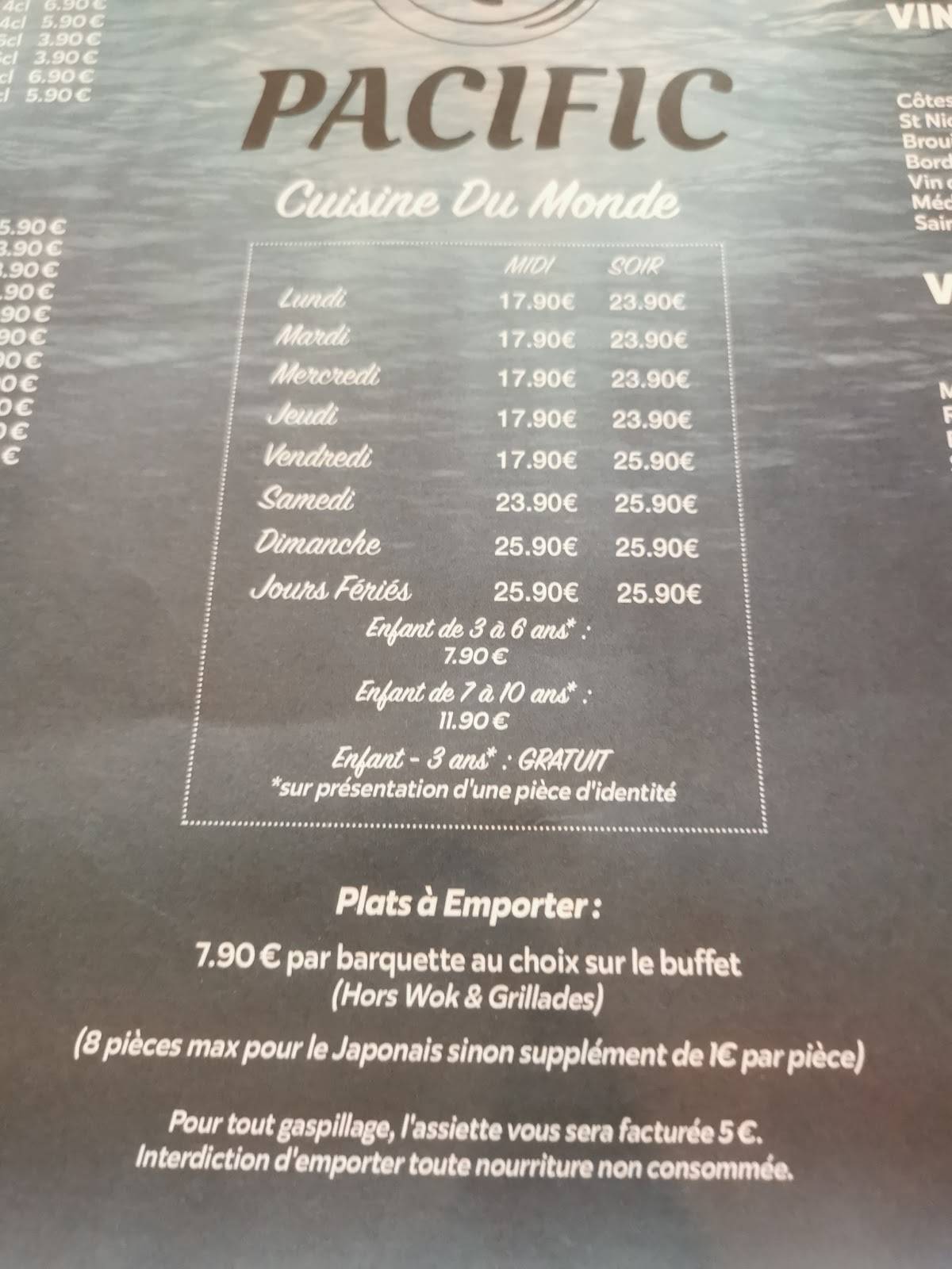 Menu au Restaurant Pacific, Saint-Maximin