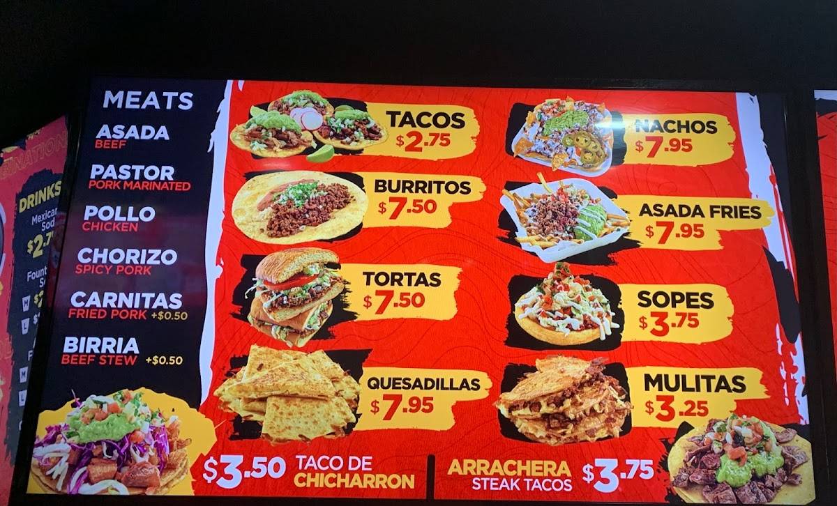 Menu at Palapas Tacos restaurant, Fullerton