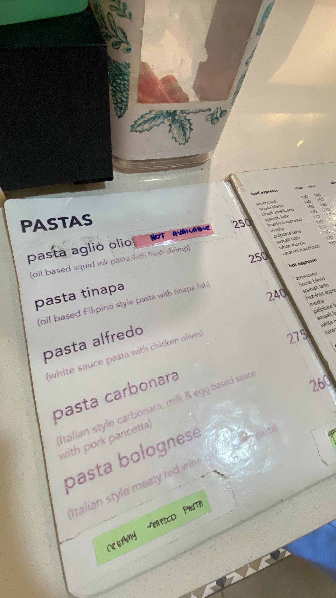 Carta del restaurante Palpitate Coffee Davao City, Dávao