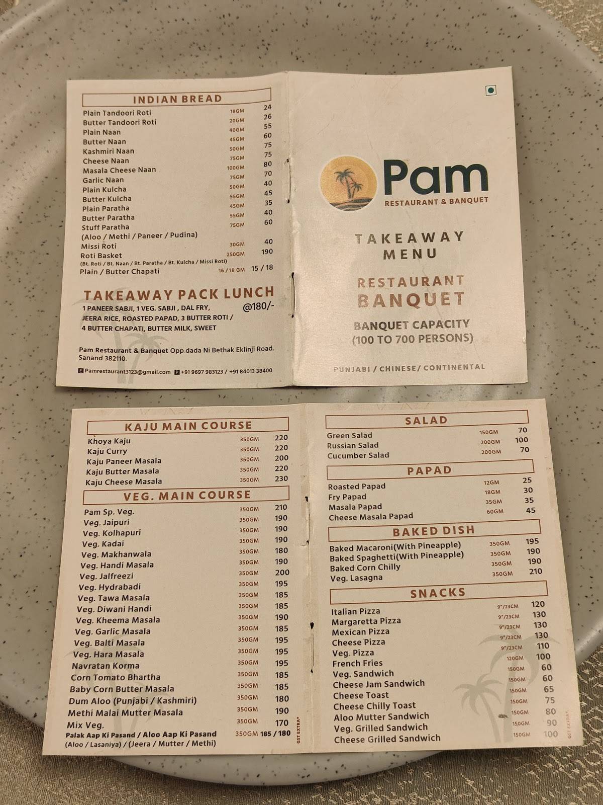 Menu at Pam Restaurant And Banquet Best Restaurant In Sanand Best ...