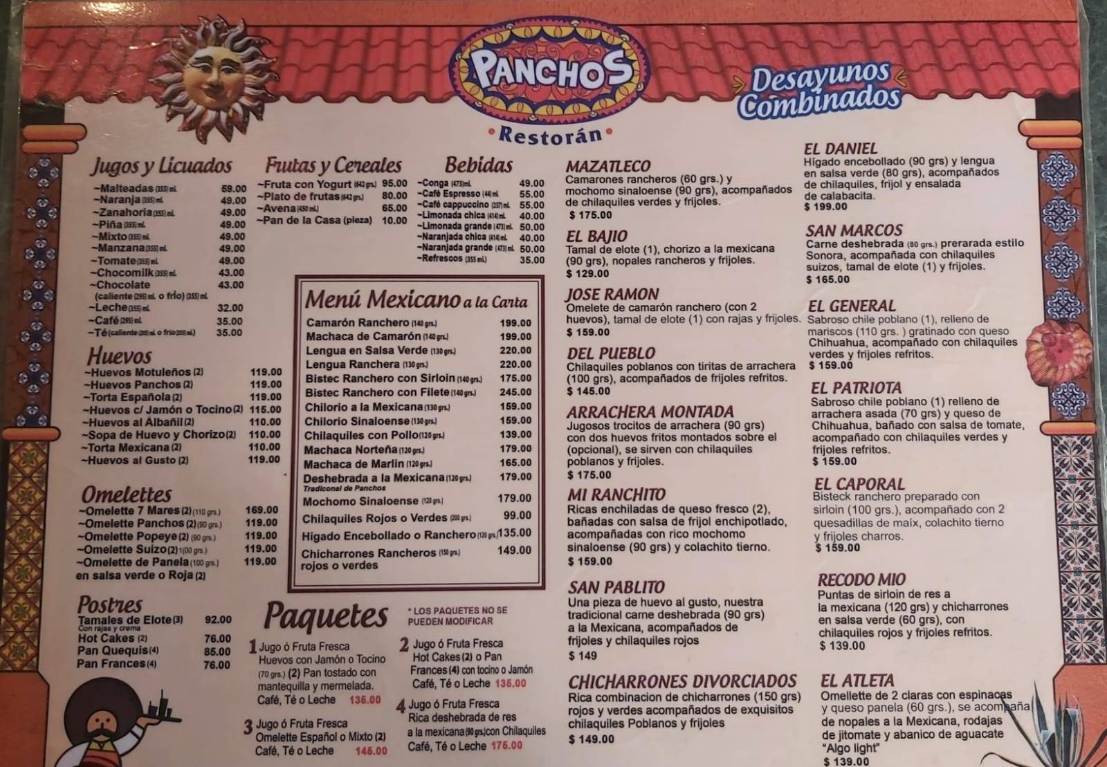 Menu at Restaurant Panchos, Mazatlán, Av. Camaron Sabalo 1614-B