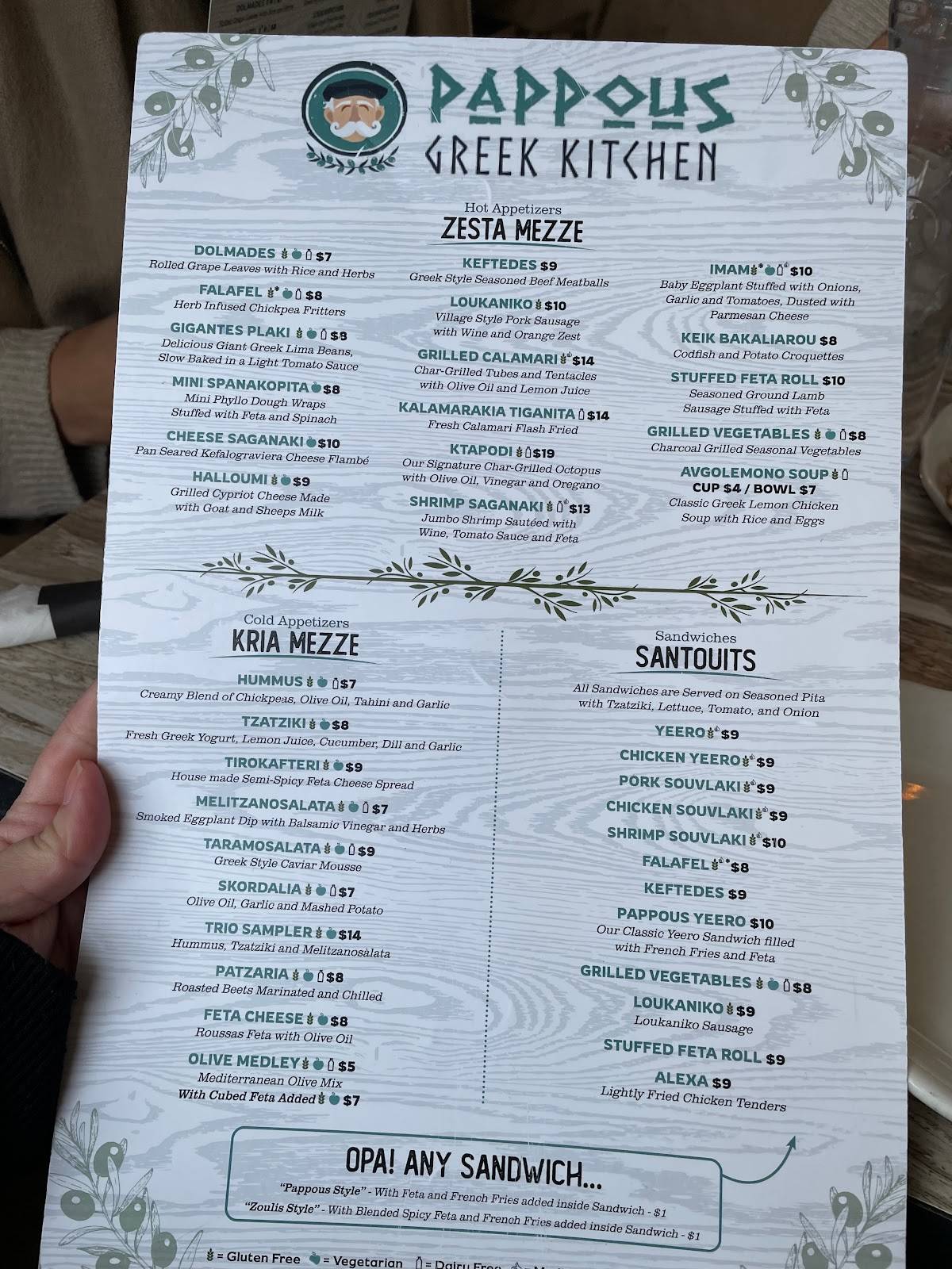 Menu at Pappous Greek Kitchen restaurant, Yorktown Heights
