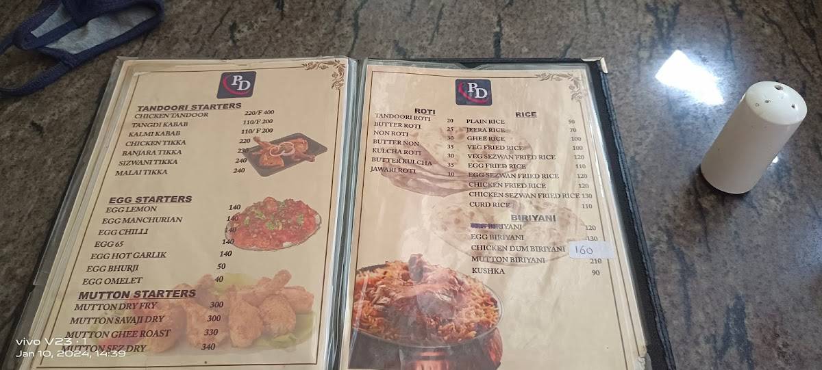 Menu at Pariwar Dhaba, Linganmath