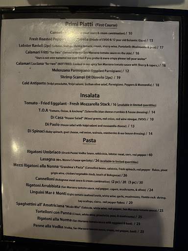 Menu at Paul Manno's Restaurant, Chesterfield